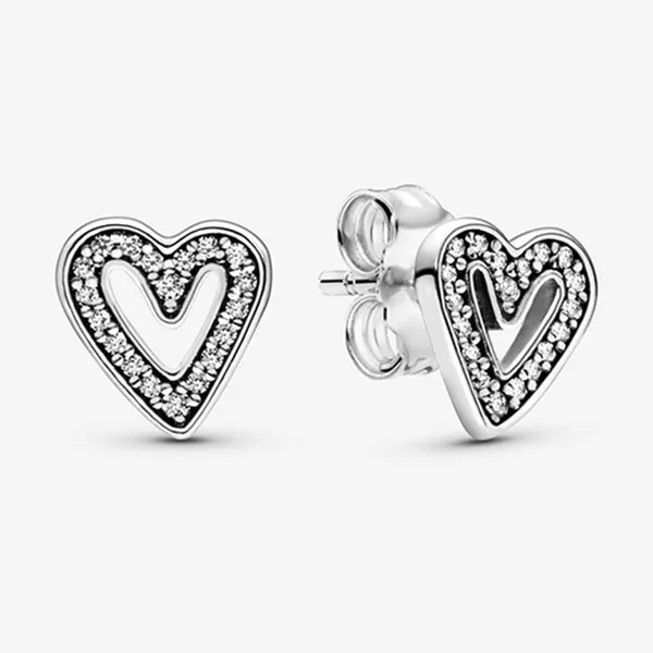 Khuyên Tai Pandora Sparkling Freehand Heart Stud Earrings 298685C01 Màu ...