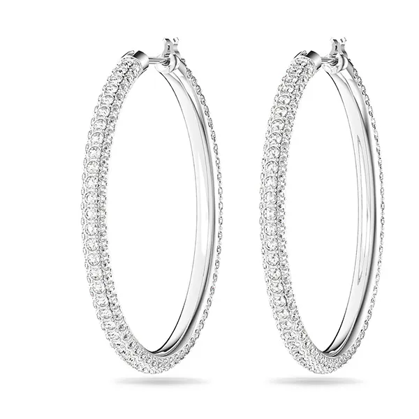 Khuyên Tai Nữ Swarovski Stone Hoop Earrings Pavé, Large, White, Rhodium ...