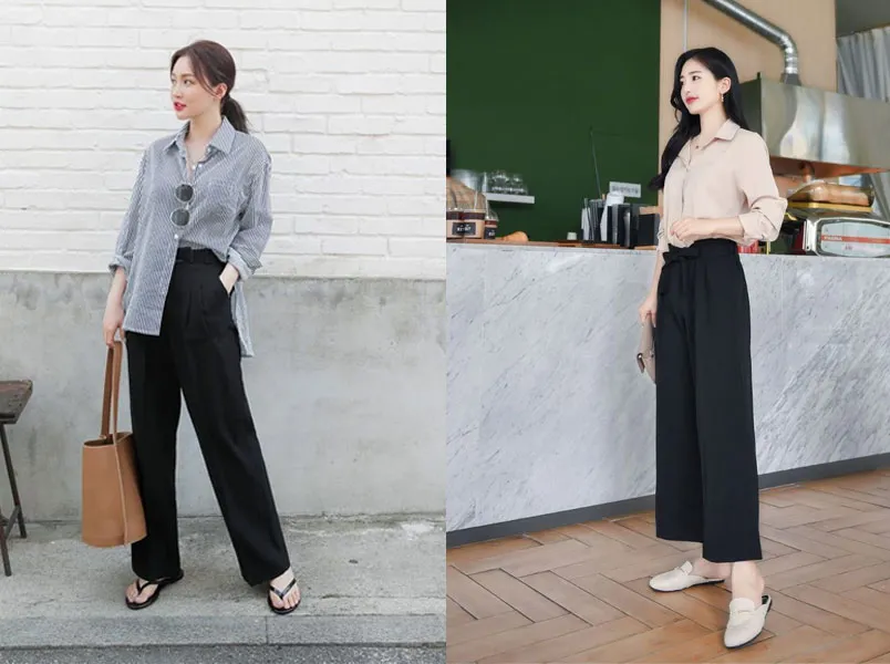 13 cách phối đồ với quần ống rộng đen đẹp, sang chảnh