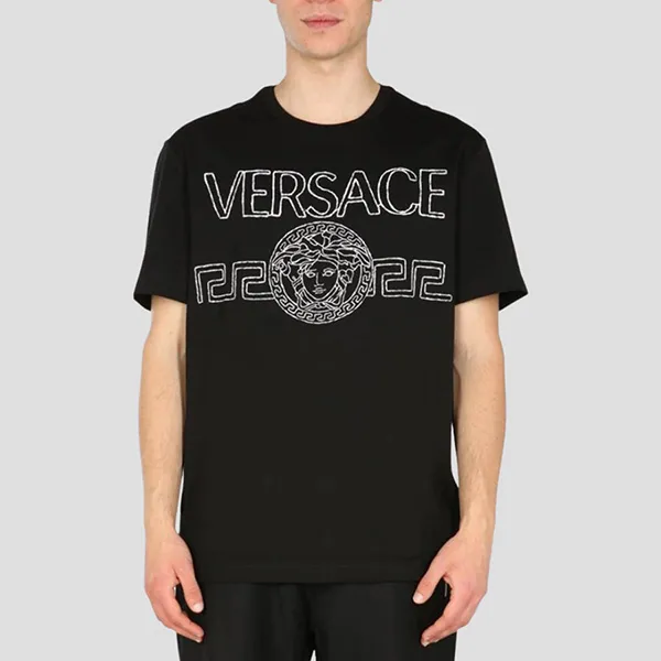 Áo Phông Nam Versace Black With Logo Medusa Embroidered Tshirt 1001280 ...