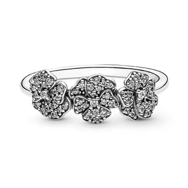 Nhẫn Nữ Pandora Ring Silver Triple Pansy Flower 190786C01 Màu Bạc Size 54 | Vua Hàng Hiệu