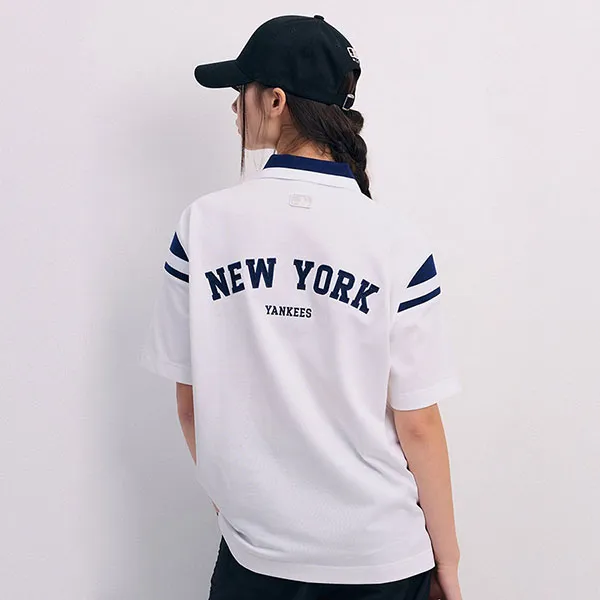 Áo Polo MLB Overfit Varsity New York Yankees 3APQV0143-50IVS Màu Trắng ...