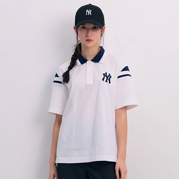 Áo Polo MLB Overfit Varsity New York Yankees 3APQV0143-50IVS Màu Trắng ...