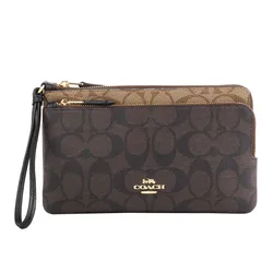 Ví Coach Double Zip Wallet In Signature Canvas C5576 Màu Nâu Đỏ | Vua ...