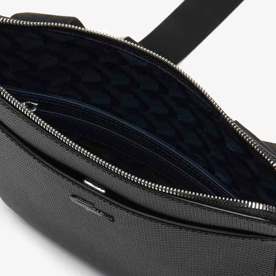 Mua Túi Lacoste Men's Chantaco Matte Piqué Leather Flat Zip Bag Màu Đen ...