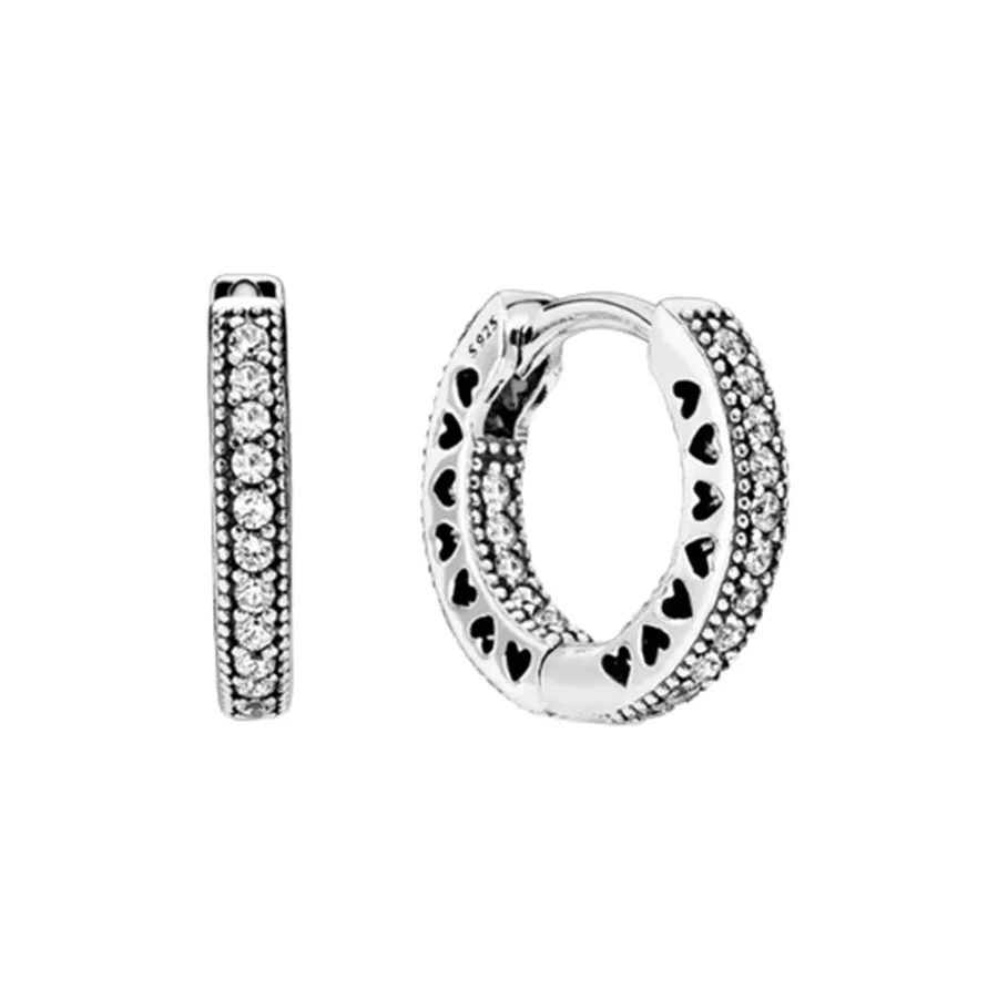 Khuyên Tai Pandora Pavé Heart Hoop Earrings 296317CZ Màu Bạc | Vua Hàng ...