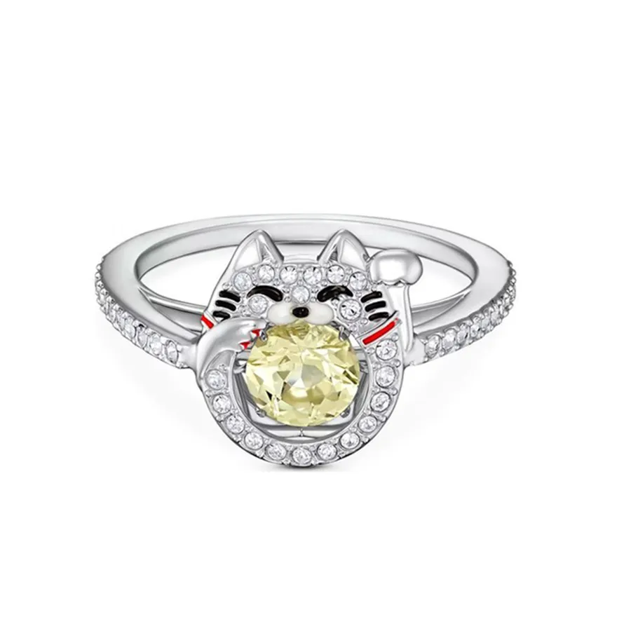 Nhẫn Swarovski Sparkling Dance Cat Ring Màu Bạc Size 52 | Vua Hàng Hiệu