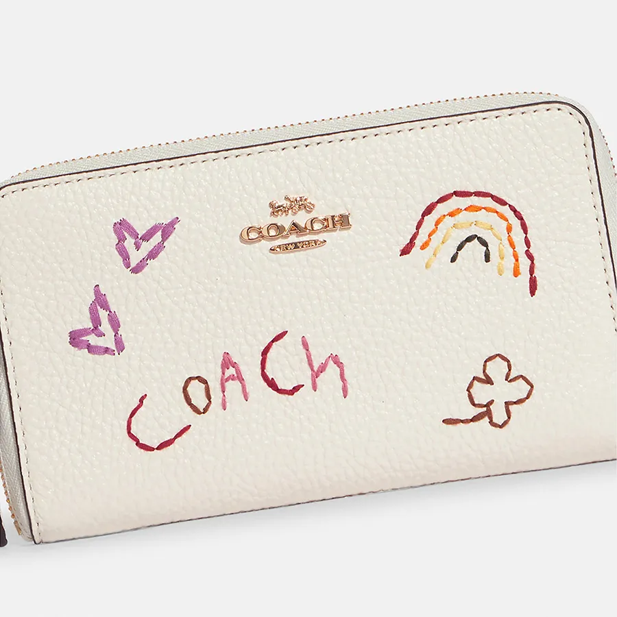 Mua Ví Coach Medium ID Zip Wallet With Diary Embroidery Màu Trắng ...