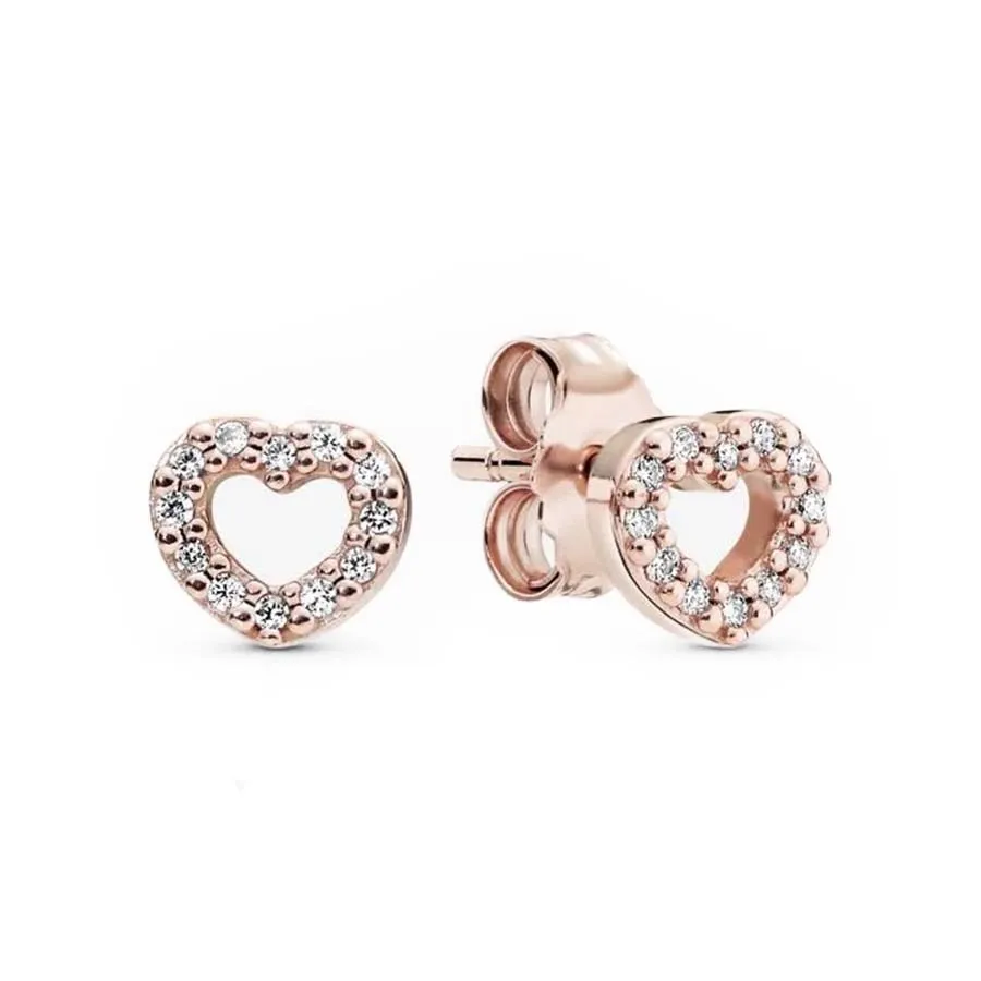 Khuyên Tai Pandora Rose Heart Stud Earrings With CZ 280528CZ Màu Vàng Hồng | Vua Hàng Hiệu