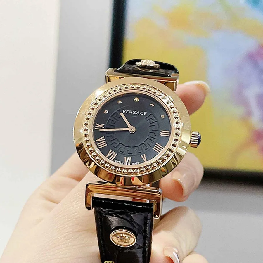 Mua Đồng Hồ Nữ Versace Vanity Women's Croco Watch 35mm Màu Đen Vàng ...
