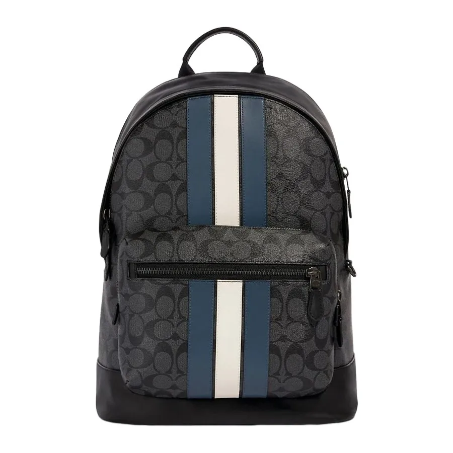 Balo Nam Coach West Backpack In Signature Canvas With Varsity Stripe ...