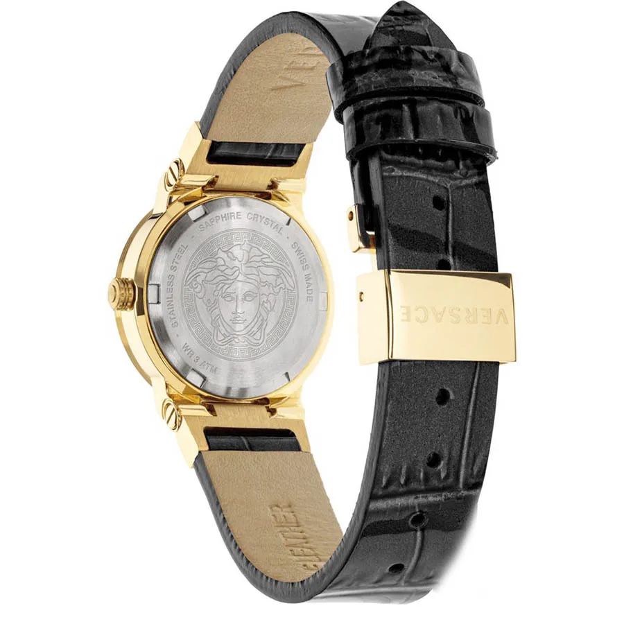 Mua Đồng Hồ Nữ Versace Greca Logo Monogram Leather Watch 27mm Màu Đen ...