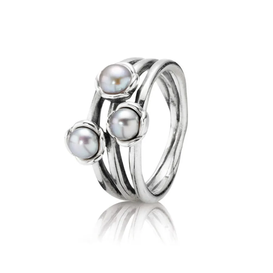 Nhẫn Pandora Triple Bloom Grey Pearl Ring - 190606GP Size 50 | Vua Hàng Hiệu