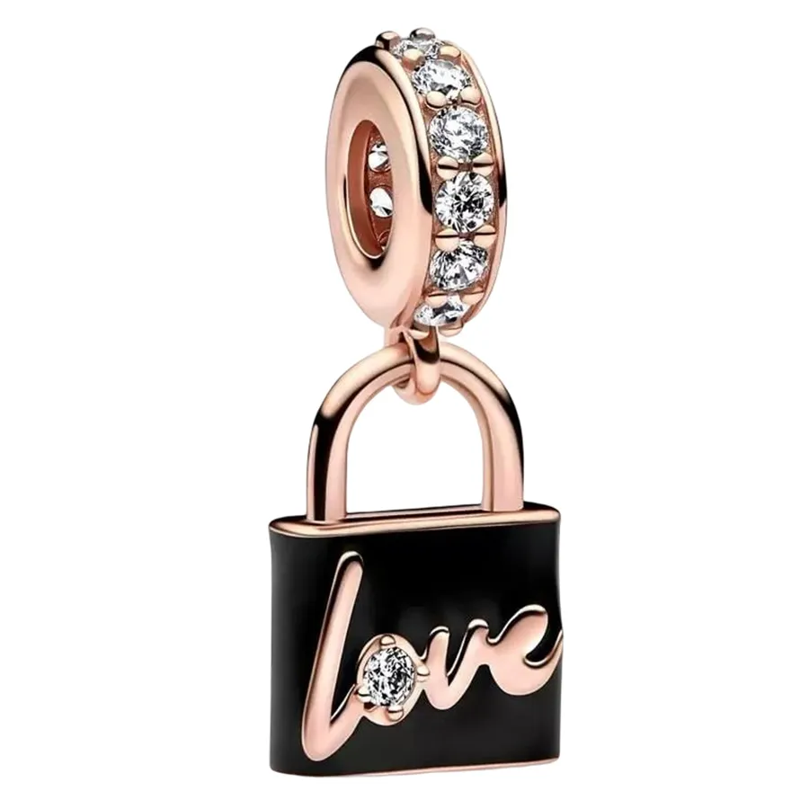 Hạt Vòng Charm Pandora Love Padlock Dangle 782508C01 Màu Vàng Hồng, Đen ...