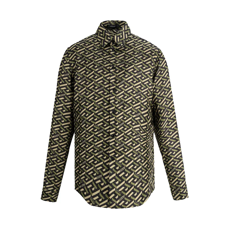 Áo Sơ Mi Nam Versace Green & Amp Black 'La Greca' Monogram - 1005026 ...