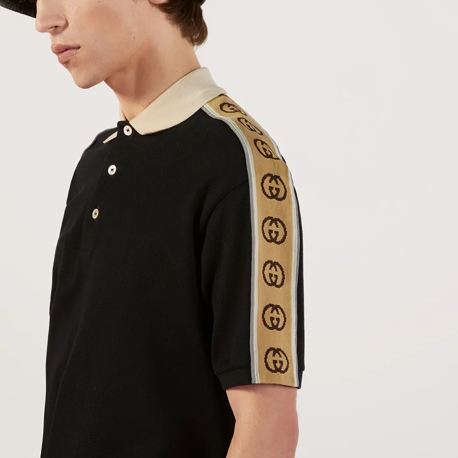Mua Áo Polo Gucci With Interlocking G Stripe Shirt Màu Đen - Gucci ...