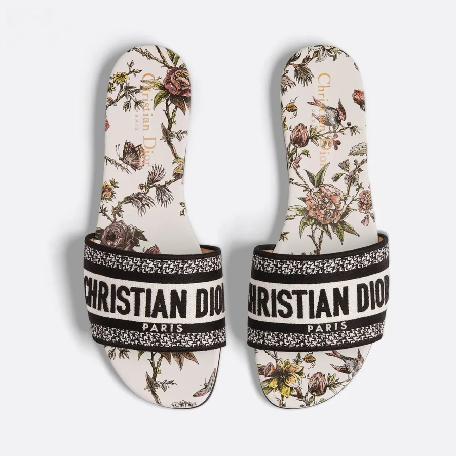 Order Dép Dior Dway Slide White Multicolor Embroidered Cotton Màu Trắng - Dior - Đặt mua hàng Mỹ ...