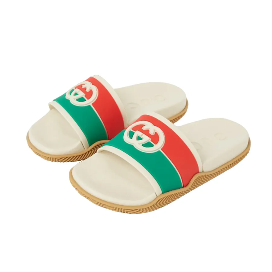 Dép Gucci Interlocking Slippers Met GG-Logo 655265 Phối Màu Trắng Size ...