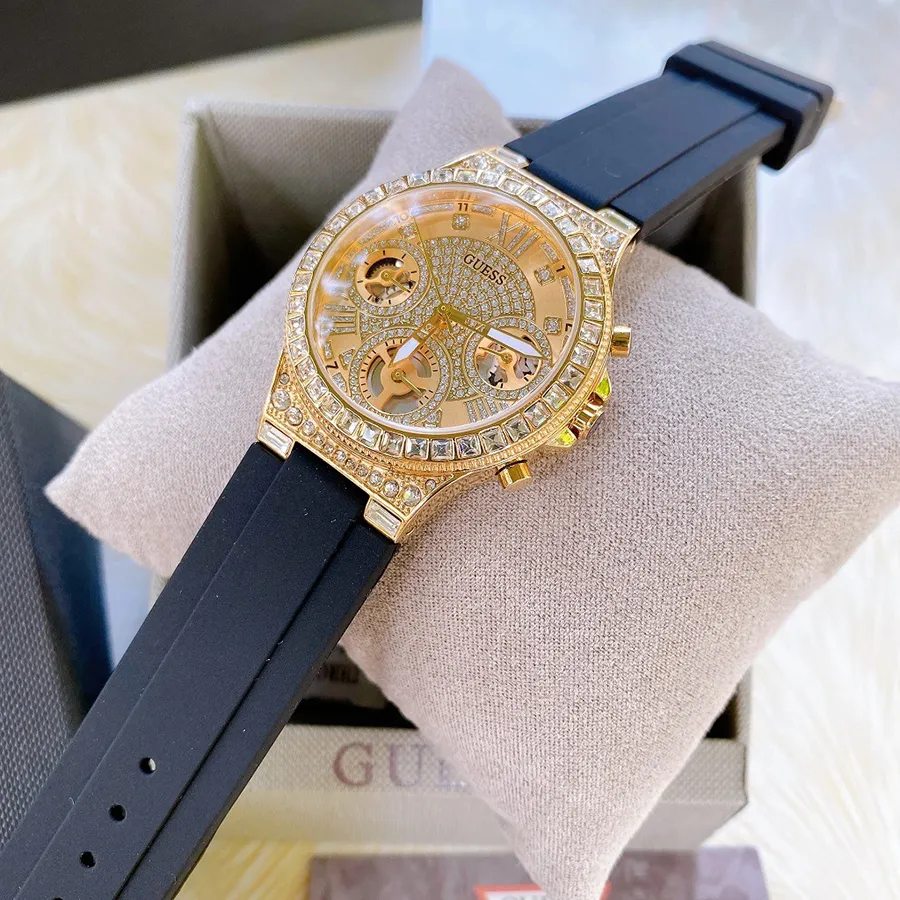 Mua Đồng Hồ Nữ Guess Gold Tone Case Black Silicone Watch GW0257L1 Màu ...