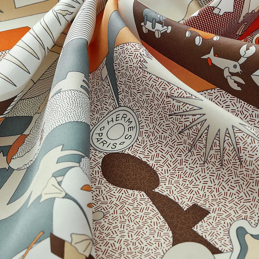 Mua Khăn Hermès Ca Decoiffe scarf 90 Blanc / Gris / Orange Cuit Màu Xám ...