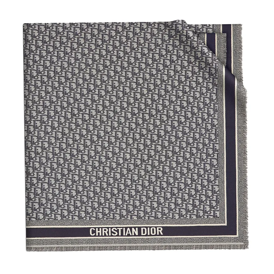 Khăn Quàng Cổ Dior Oblique Shawl Scarf Màu Xanh Navy/Xám | Vua Hàng Hiệu