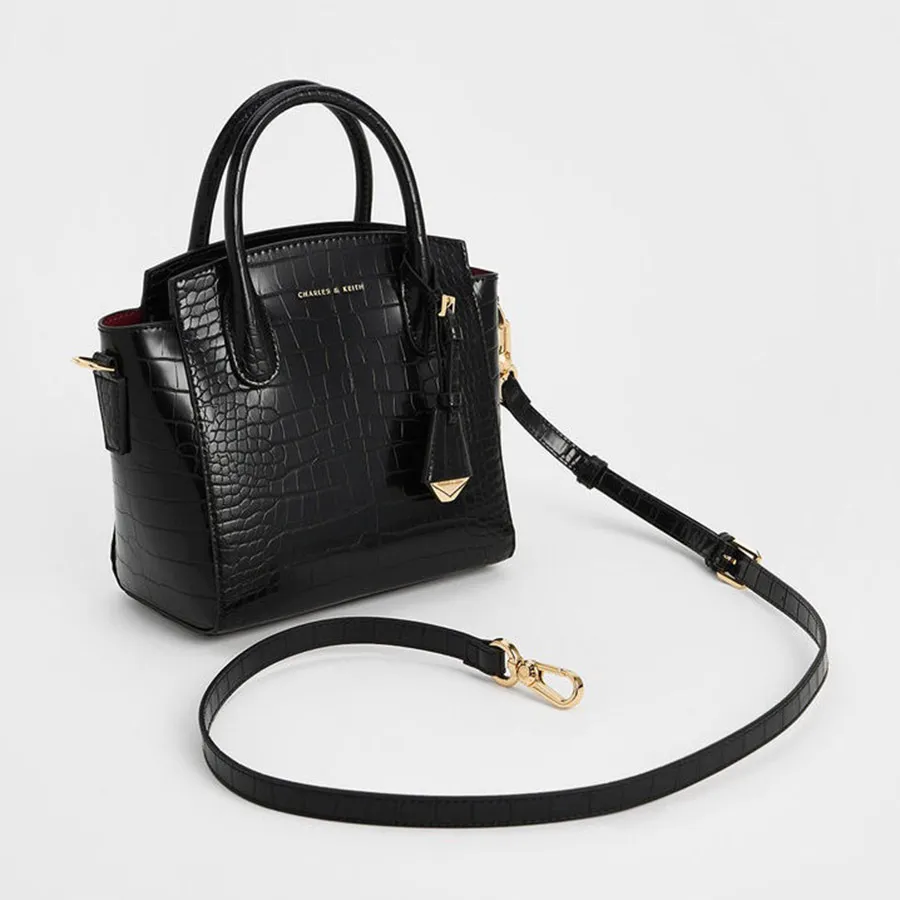 Mua Túi Tote Nữ Charles & Keith CNK Croc-Effect Trapeze Tote Bag Black ...