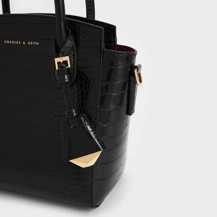 Mua Túi Tote Nữ Charles & Keith CNK Croc-Effect Trapeze Tote Bag Black ...