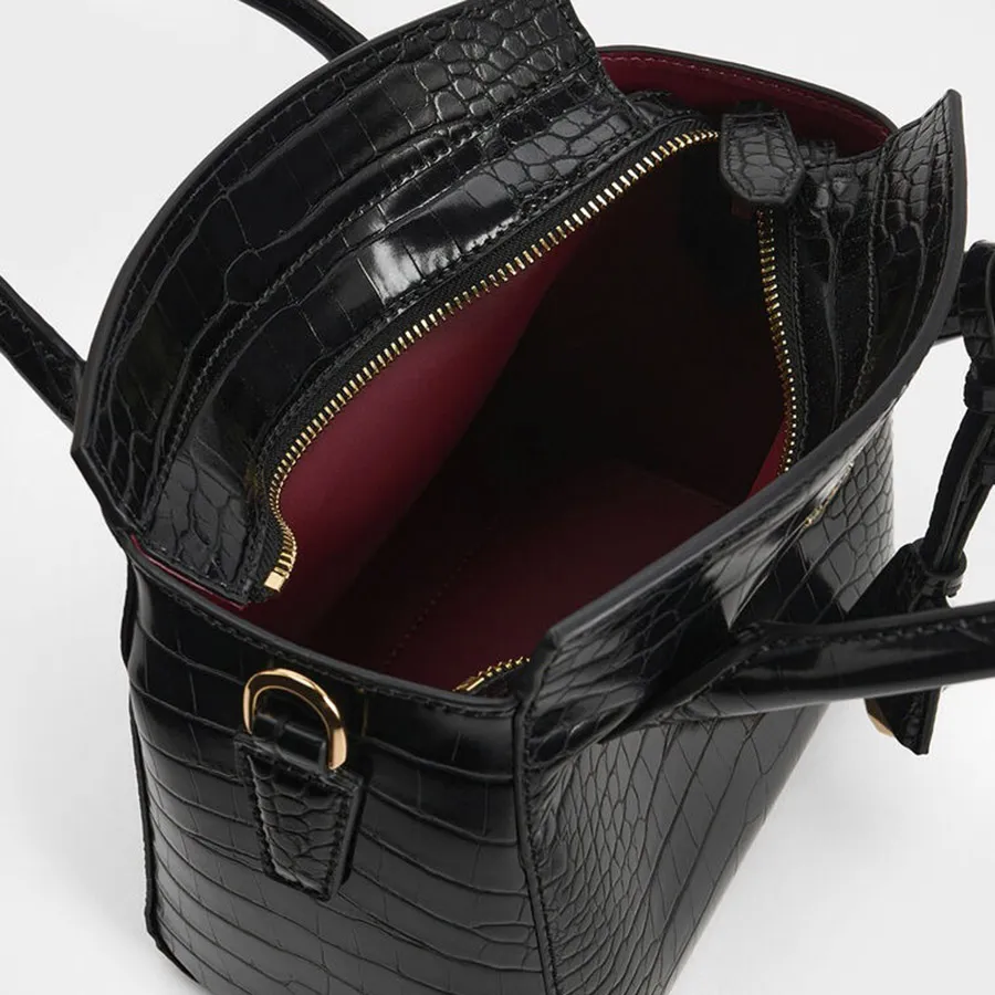 Mua Túi Tote Nữ Charles & Keith CNK Croc-Effect Trapeze Tote Bag Black ...