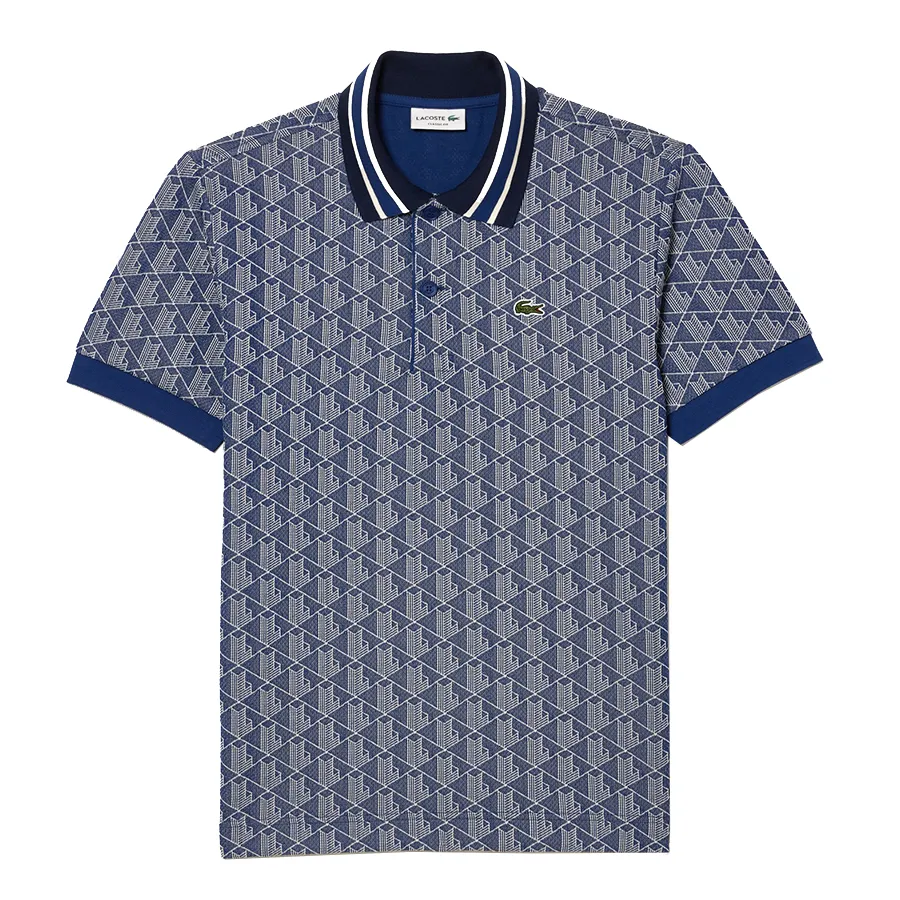Áo Polo Nam Lacoste Men's Classic Fit Contrast Collar Monogram DH1417 51 QIE Màu Xanh Navy/Trắng ...