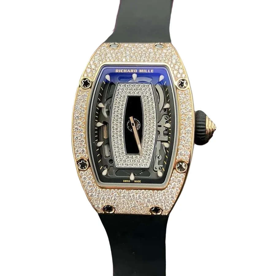 Đồng Hồ Nữ Richard Mille 07-01 Rose Gold Snow Diamonds Màu Vàng Đen ...