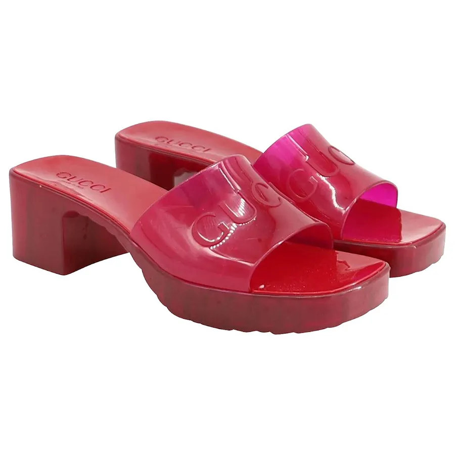Dép Cao Gót Nữ Gucci GG Logo Transparent Slides Red Màu Đỏ Size 35 ...