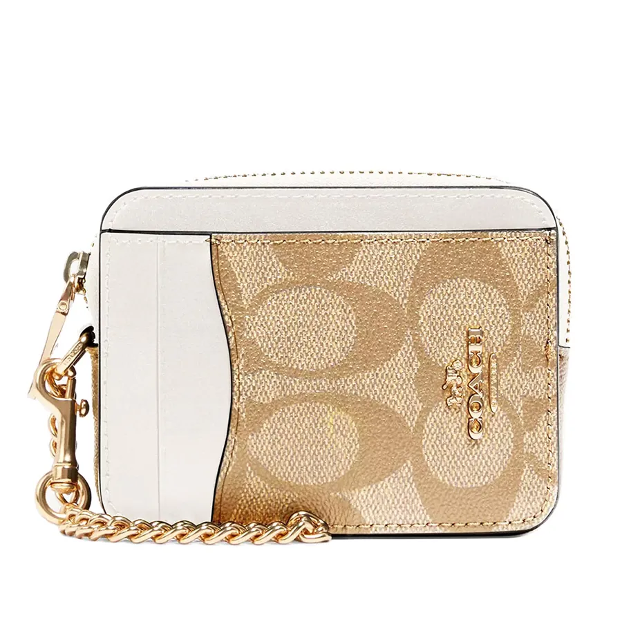 Ví Nữ Coach Zip Card Case In Signature Canvas C0058 Màu Khaki/Trắng ...