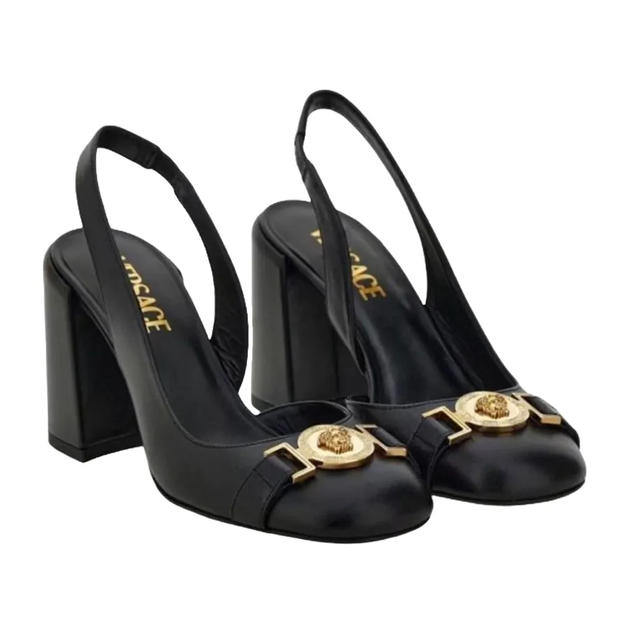 Giày Cao Gót Versace Medusa In Black Leather Slingback 7cm 1014618 ...