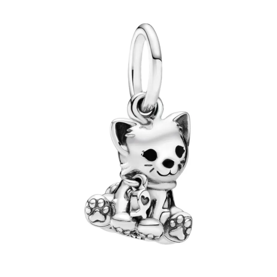Hạt Vòng Charm Pandora Cat Silver Dangle With Black Enamel Charm ...