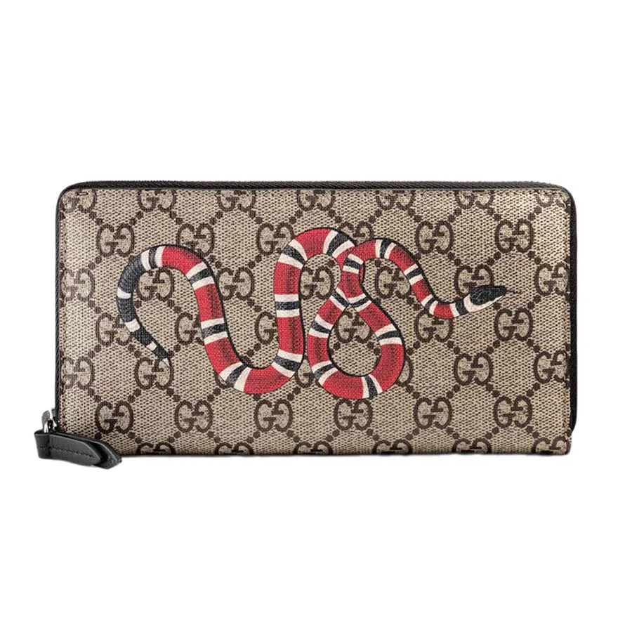 Ví Dáng Dài Gucci Kingsnake Print GG Supreme Zip Around Wallet Màu Nâu | Vua Hàng Hiệu