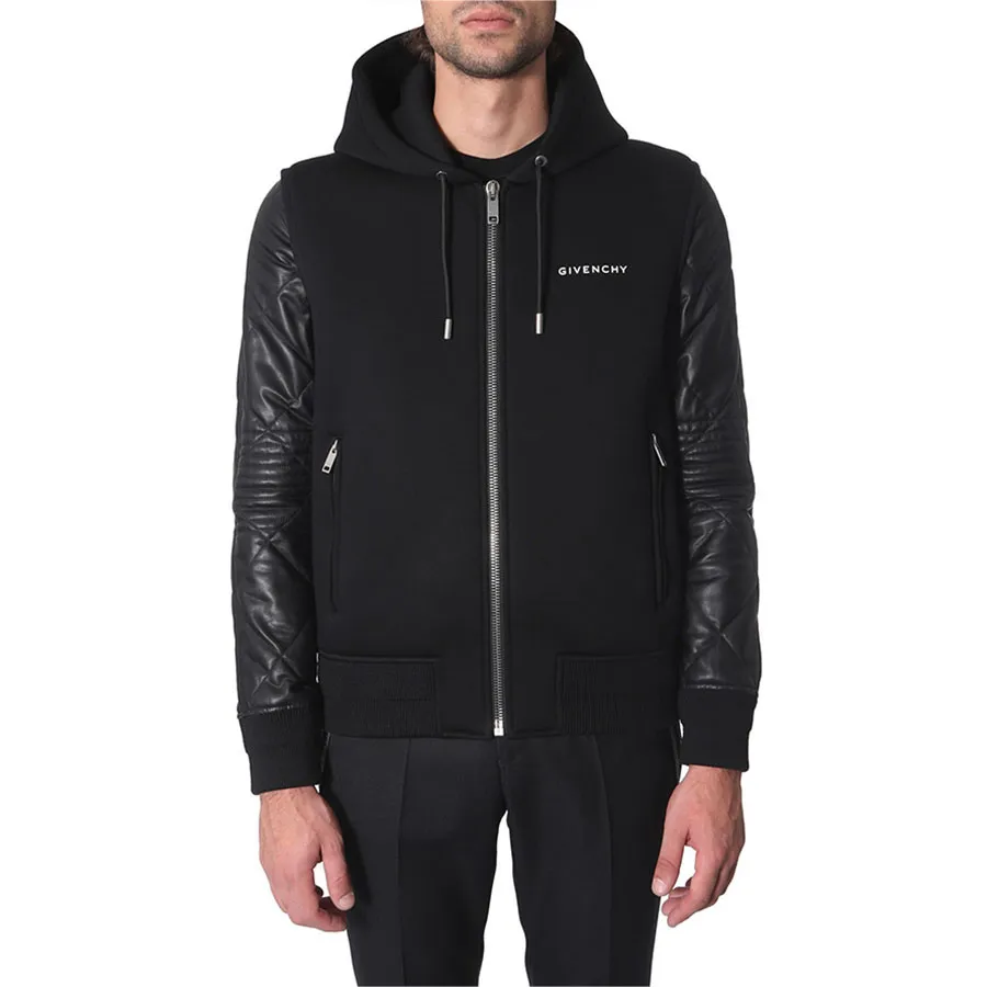 Áo Khoác Hoodie Nam Givenchy Neoprene And Leather Hooded Jacket Màu Đen Size 48 | Vua Hàng Hiệu