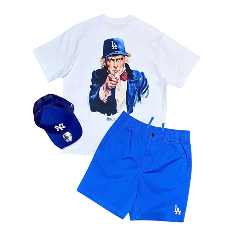 Bộ Thể Thao Nam MLB LA Dodgers Uncle Sam White/ Blue Short Basic Small ...