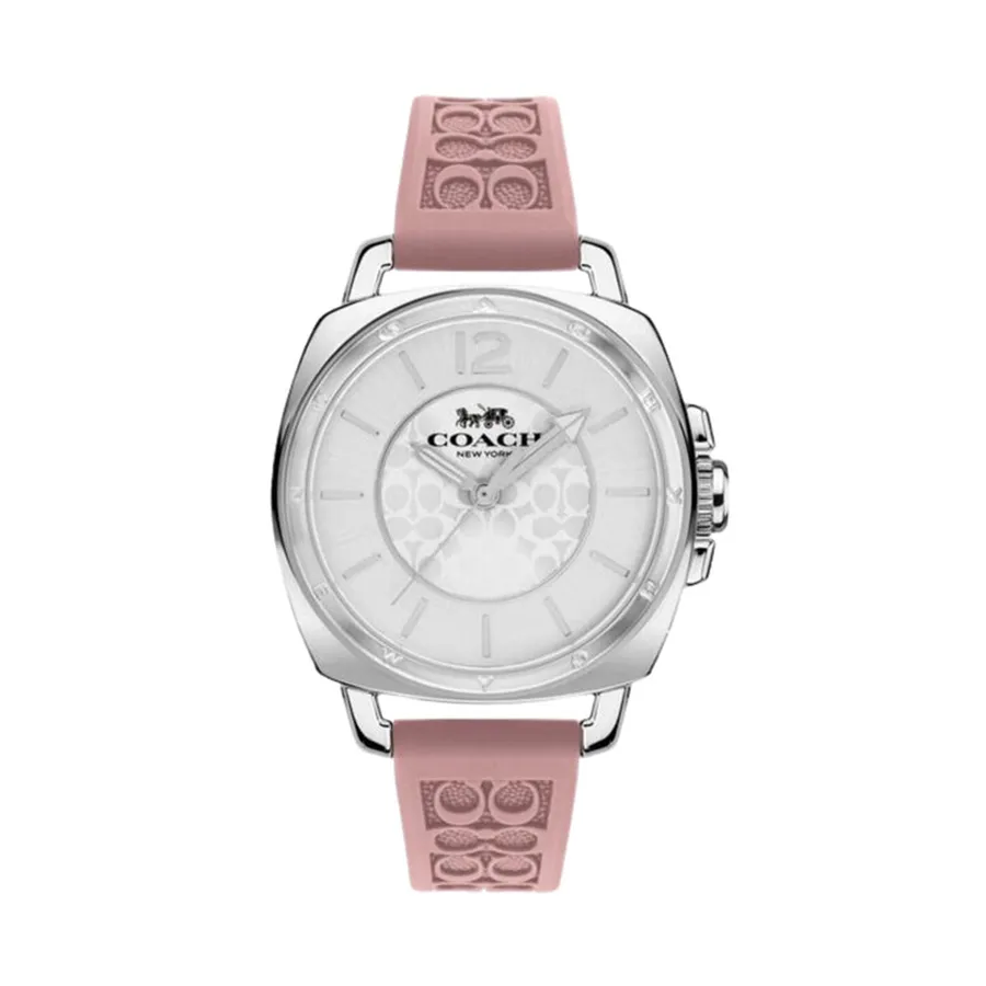 Đồng Hồ Nữ Coach Signature Embossed Boyfriend Rubber Strap Silver Pink ...