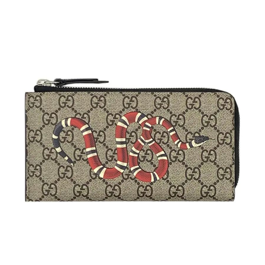 Ví Gucci 575364 K561N GG Supreme Snake Print L-shaped Zipper Long Wallet Màu Be | Vua Hàng Hiệu