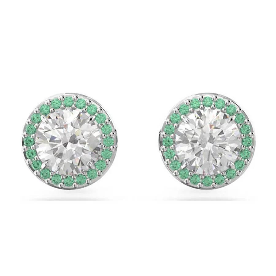 Khuyên Tai Nữ Swarovski Constella Stud, Round Cut, Pavé, Green, Rhodium ...