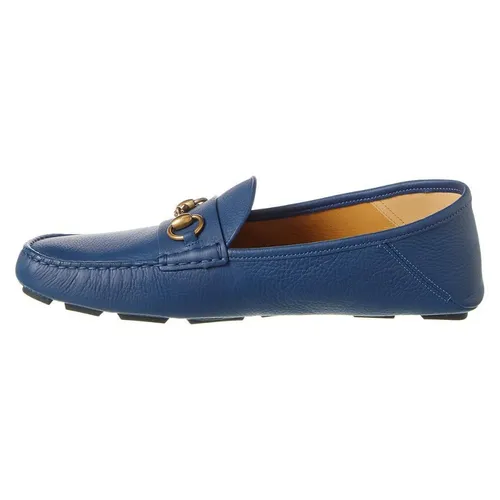 Mua Giày Lười Nam Gucci Blue Leather Driver With Horsebit Màu Xanh Size ...